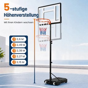 Costway Výškově nastavitelný basketbalový stojan s kolečky, ruční klikou