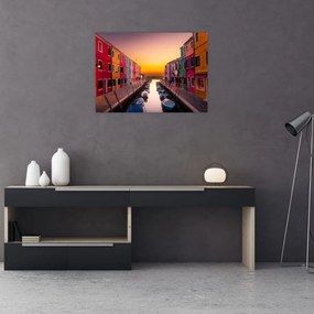Skleněný obraz - Západ slunce, ostrov Burano, Benátky, Itálie (70x50 cm)
