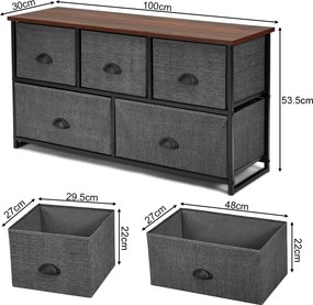 Costway 5 zásuvková úložná jednotka Horizontální kostka úložná komoda, šedá