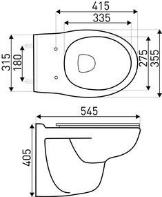 Aplomo Doris WC keramické závěsné se sedátkem, rimless