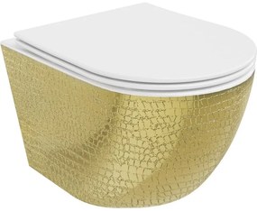Mexen Lena WC mísa Rimless s pomalu padající deskou slim, duroplast, bílá/Zlatá vzor rybí kůže - 30224008