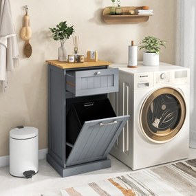 Costway Laundry Cabinet s košem na prádlo a zásuvkou a bambusovým košem