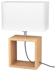 BRITOP Stolní lampa CADRE, 1xE27, v. 45 cm Barva stínidla: Bílá látka, Barva podstavy: Dubové dřevo