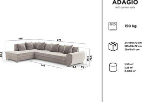 KOOKO HOME Rohová rozkládací sametová pohovka s úložným prostorem Adagio XL levý roh