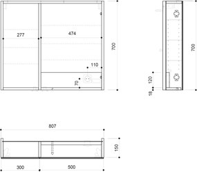 Sapho Sapho, LINEX galerka s LED osvětlením, 80x70x15cm, bílá, LX080-0030