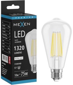 Mexen Vintis LED filamentová žárovka E27, ST64, 10W, Neutrální - 4000K, 1320 lm, čirá - L152-E27-1040-00