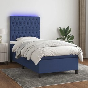 vidaXL Box spring postel s matrací a LED 80 x 200 cm textil [3135075] Barva: Modrá
