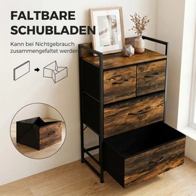 HOMCOM komoda, sideboard, 4 látkové zásuvky, průmyslový design, 50x29x85 cm, hnědá/černá