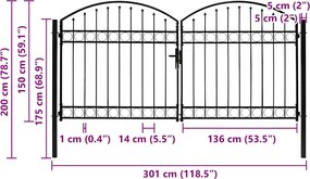 Plotová brána ASSEN dvoukřídlé dveře s klenutým vrškem ocelová 300 x 150 cm 143090
