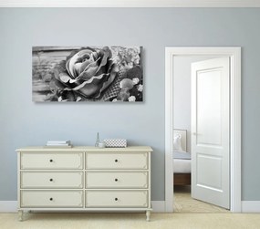 Obraz elegantní vintage růže v černobílém provedení - 100x50 cm