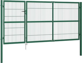 Zahradní plotová branka se sloupky 350 x 140 cm ocelově zelená 142571