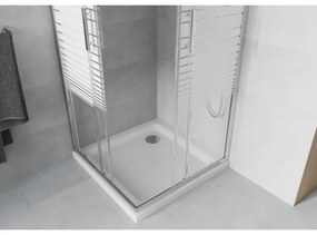 Mexen Rio čtvercový sprchový kout 70 x 70 cm, Pruhy, Chromovaná + sprchová vanička Flat, Bílá - 860-070-070-01-20-4010