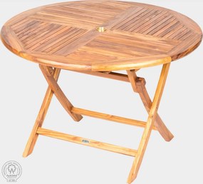 FaKOPA Velký kulatý dřevěný skládací stůl s otvorem pro slunečník Rosie