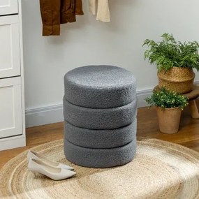 HOMCOM taburet, kulatý, teddy fleece, do 120 kg, Φ40x45H cm, tmavě šedá