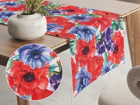 Biante Dekorační běhoun na stůl Leona LN-094 Velké červené a fialové květy na bílém 20x120 cm