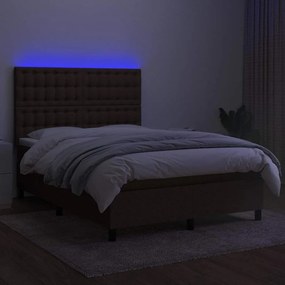 Box spring postel s matrací a LED tmavě hnědá 140x190 cm textil 3135192