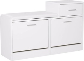 HOMCOM Moderní Botník se Sedákem pro 12 Párů Bot, Úložný Botník do Předsíně, Dřevo, Stylový, Prostorný, 94,5x57x30 cm, Bílá | Aosom