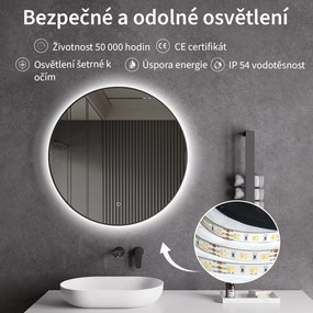 CERANO - Koupelnové LED zrcadlo Velo, kovový rám - černá matná - Ø 80 cm