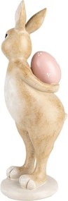 Dekorace hnědý králík s růžovým vajíčkem - 10*12*31 cm
