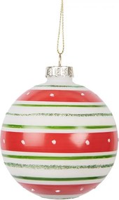 Červeno-zelená pruhovaná skleněná koule - Ø 8*8 cm