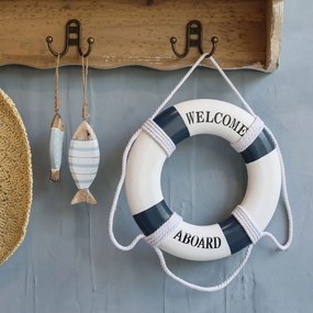 Bílo-modrá dekorace záchranný kruh Welcome Aboard - Ø 27*2,5 cm