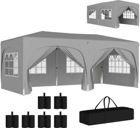 Pavilion Outsunny přibližně 3x6m, voděodolný, stabilní, zimní, sklopný pavilion, UV ochrana 50+, skládací párty stan, zahradní stan s 6 bočními částmi