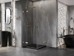 Mexen Lunar Duo, výklopný sprchový kout 100 x 100 cm, 8mm čiré sklo, zlatý profil, 834-100L-100P-50-00
