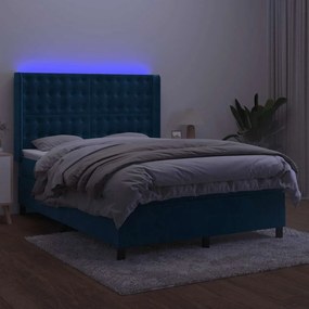 Box spring postel s matrací a LED tmavě modrá 140x190 cm samet 3139803