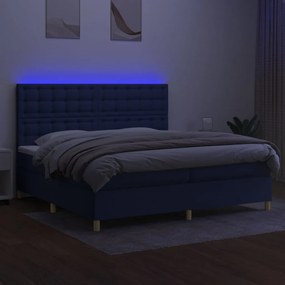 Box spring postel s matrací a LED modrá 200x200 cm textil 3135787