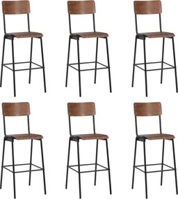 vidaXL Barové židle 6 ks masivní překližka a ocel [3054563] Barva: Hnědá