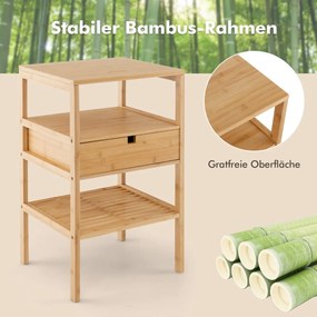 Costway 3-vrstvý bambusový noční stolek se zásuvkou a laťkovým odkládacím
