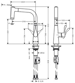 Hansgrohe Metris, dřezová baterie s výsuvnou sprškou, chromová, 14834000
