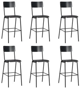 Barové židle 6 ks černé masivní překližka a ocel