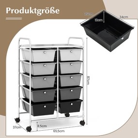 Costway Pojízdný úložný vozík s 10 zásuvkami posuvný vozík