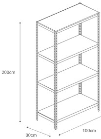 Bezšroubové kovové regál 200x100x30cm L profil, 4 police