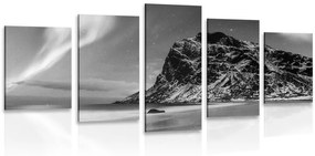 5-dílný obraz obraz polární záře v Norsku v černobílém provedení Varianta: 100x50
