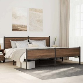 Kovový rám postele bez matrace hnědý dub 193 x 203 cm 3301417