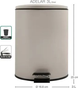 Spirella ADELAR pedálový odpadkový koš 3 L matná šedohnědá / ocel