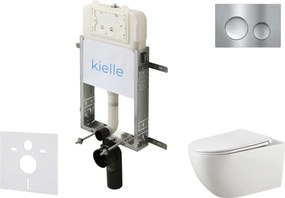 kielle Genesis New - Set předstěnové instalace, klozetu Gaia, Rimless, sedátka softclose a tlačítka Gemini New I, lesklý chrom 30528SZ11