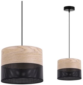 Light Home Závěsné svítidlo Wood, 1x béžová dubová dýha/černé plastové stínítko, (fi 20cm)
