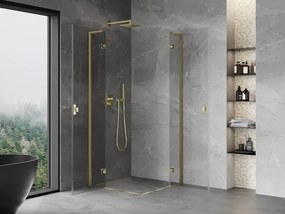 Mexen Mist-H L Duo, 2-křídlý ​​sprchový kout 95 x 95 cm, čiré sklo, zlatý lesklý profil, 8A5L-095L-095P-50-00
