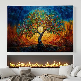 Obraz na plátně - Strom života Dotek slunce FeelHappy.cz Velikost obrazu: 210 x 140 cm