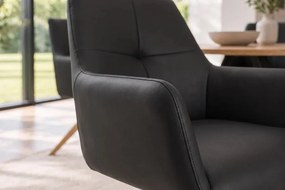 Designová otočná židle Devassy černá kůže / dub