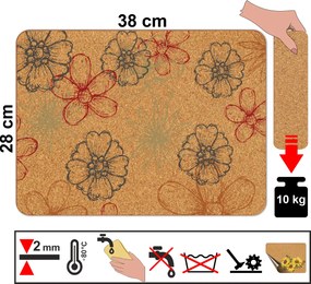 PokojovaDekorace.cz, Korkové prostírání s potiskem - 537, kytky, 38x28 cm, 1 ks