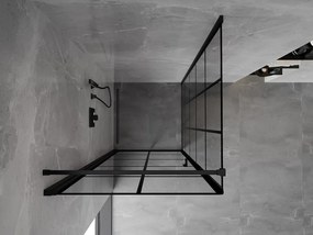 Mexen Mist-B, 1-křídlý ​​výklopný sprchový kout levý 90 x 90 cm, čiré sklo-černá mřížka, 8A2T-090-090-70-77-L