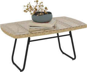 Zahradní stůl Outsunny z poly ratanového materiálu, 90 x 50 x 45 cm, UV odolný boční stůl se skleněnou deskou, obdélníkový stůl na terasu, balkonový s