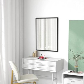 HOMCOM Obdélníkové Zrcadlo se Háčky, Zrcadlo ve Skle a MDF, 60x80 cm, Černé