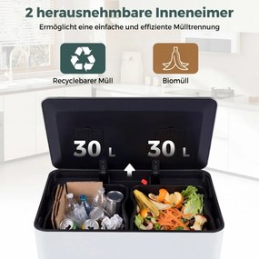 Costway 60 L kuchyňský odpadkový koš z nerezové oceli s pedálem a měkkým