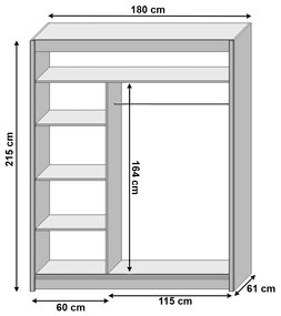 Skříň s posuvnými dveřmi a zrcadlem LOW 180 cm, bílá