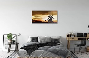 Obraz na skle Jesus cross západ slunce 125x50 cm